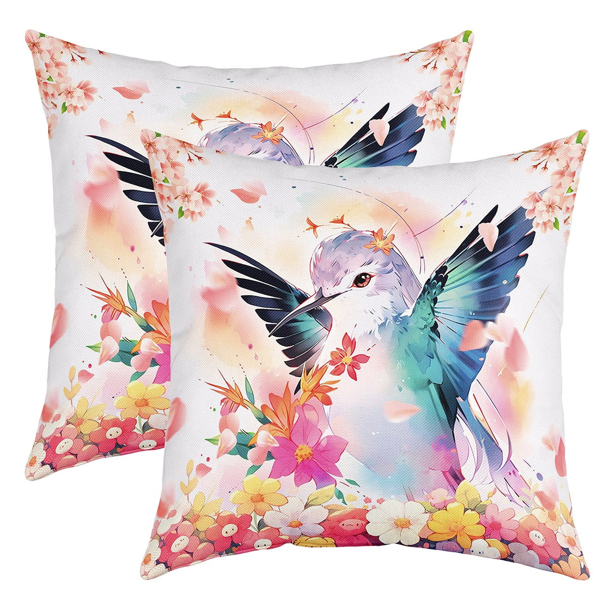 Hummingbird Throw Pillow Covers Girly Romantic Floral Cushion Covers ...