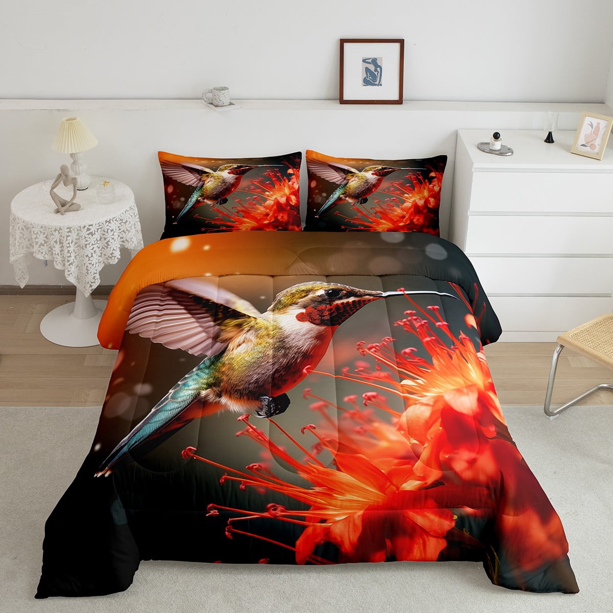Erosebridal Hummingbird Twin Comforter Set With 1 Pillow Case, Red ...