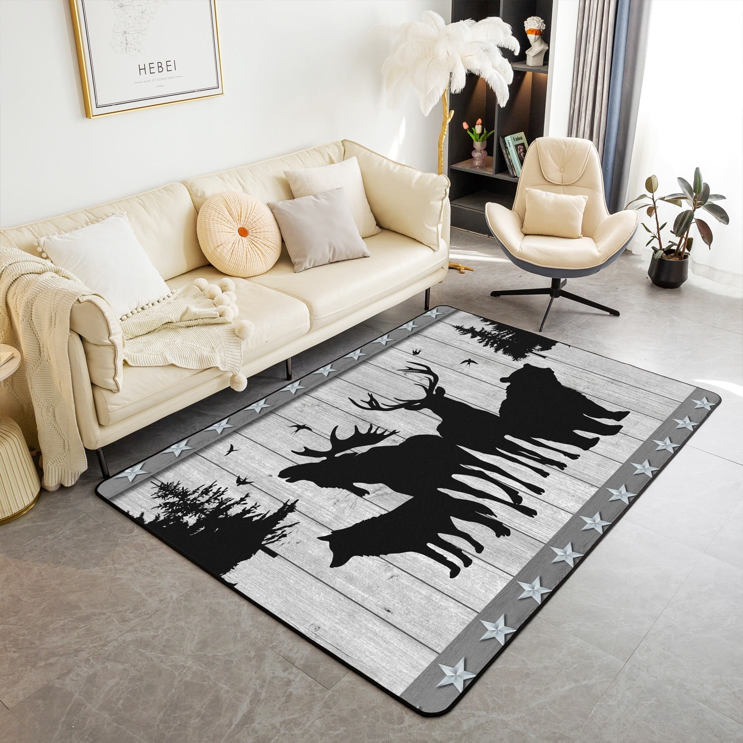 Erosebridal Hunting Animal Area Rug 5x7 for Bedside,Bear Deer Wolf ...