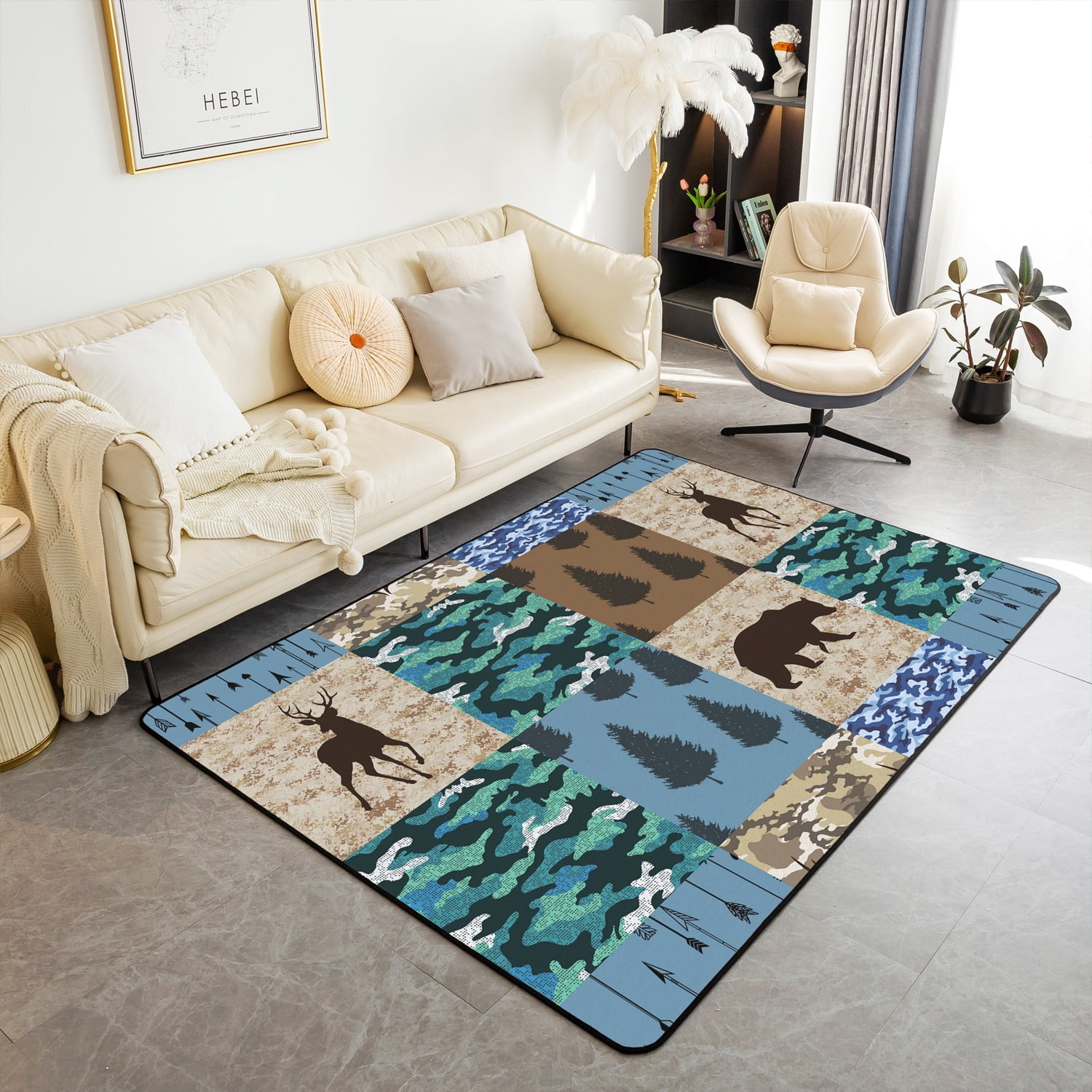 YST Hunting Animal Area Rugs 3x5 for Bedside,Woodland Bear Deer Carpet ...