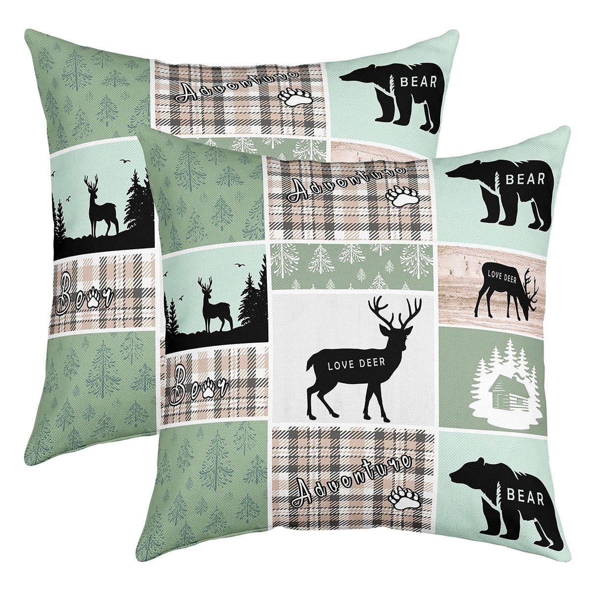 Hunting Animal Cushion Cases 20x20 inch set of 2,Jungle Elk Bear Deer ...