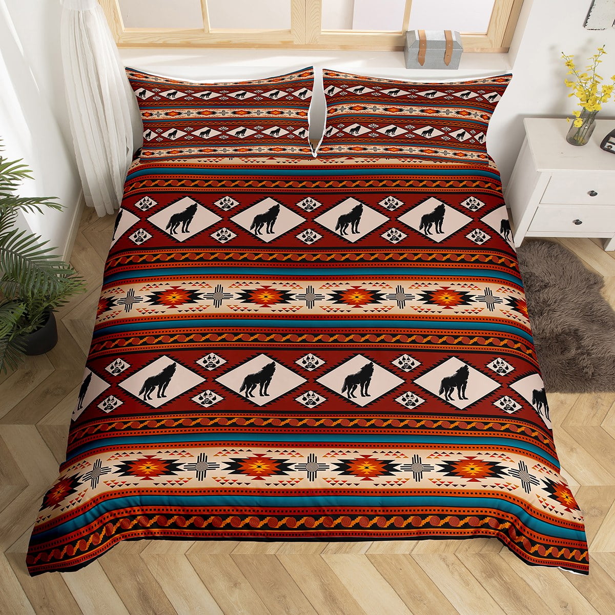 YST Hunting Animal Duvet Cover,Howling Wolf Bedding Set Safari Wildlife ...