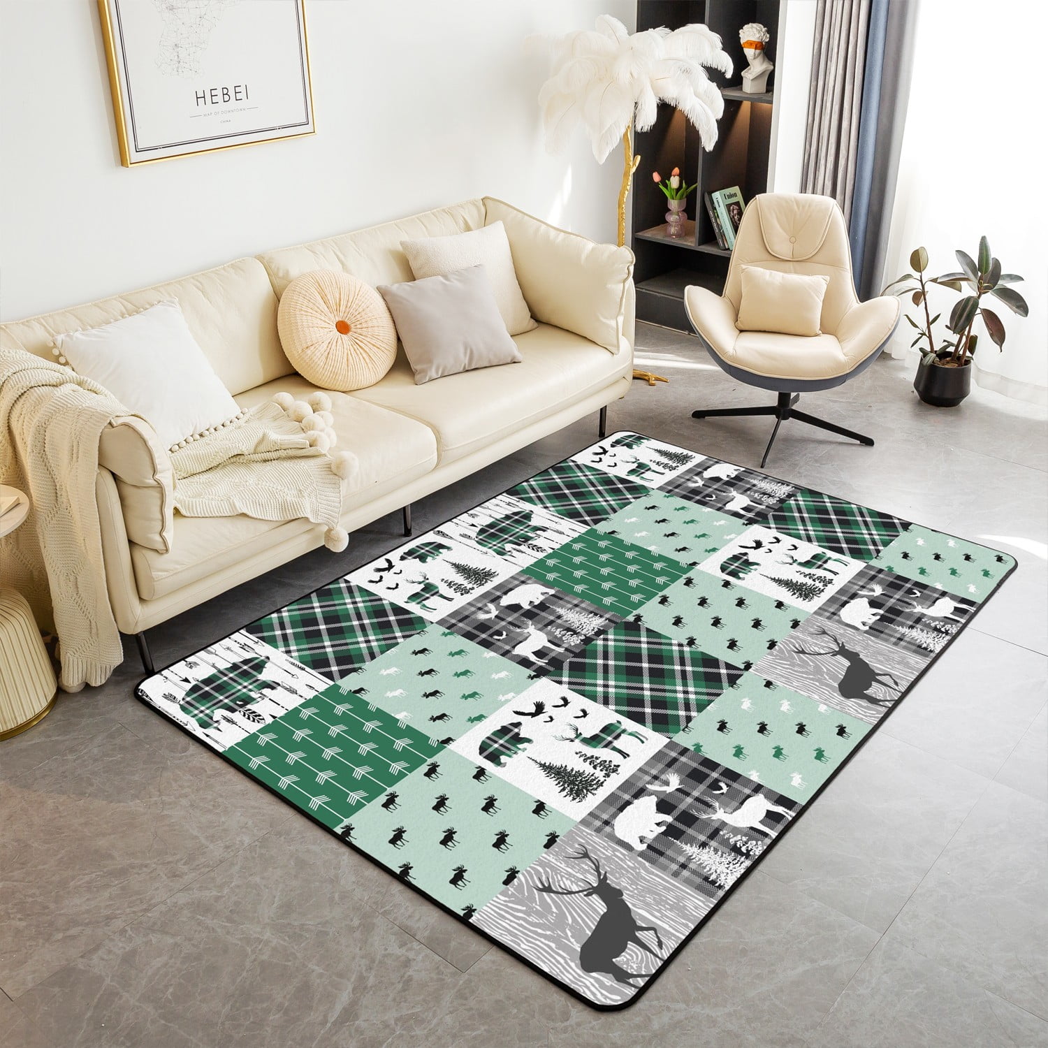 Erosebridal Hunting Animal Rug 3x5 for Bedside,Jungle Bear Deer Area Rug,Woodland Country ...