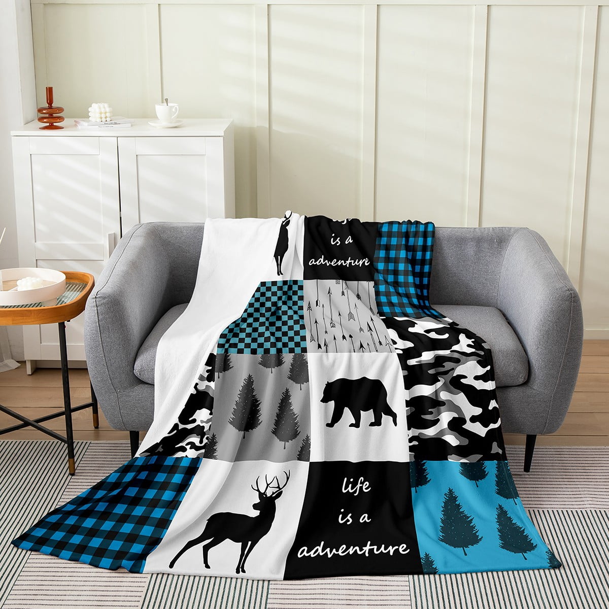 Hunting Animal Throw Blanket Throw 50x60 inch,Patchwork Jungle Plant ...