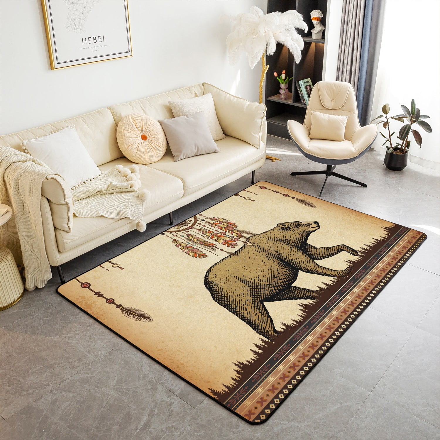 YST Hunting Bear Area Rug Vintage Dream Catcher Living Room Rug 3x5 for ...