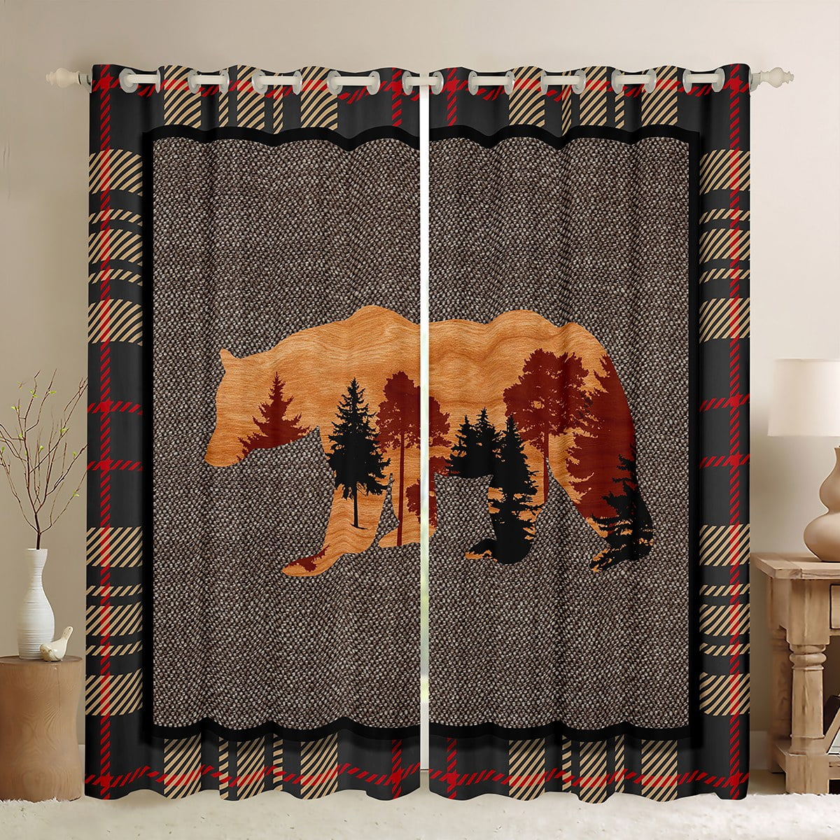YST Hunting Bear Blackout Curtains,Rustic Farmhouse Curtains,Buffalo ...