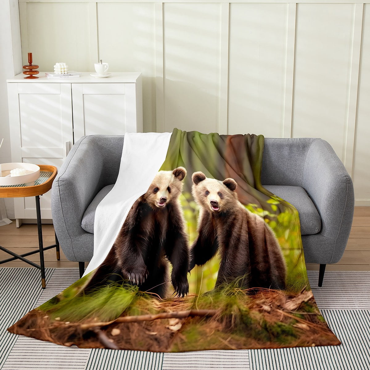 Hunting Bear Fleece Flannel Blanket 30x40,3D Bear Throw Blanket ,Wild ...