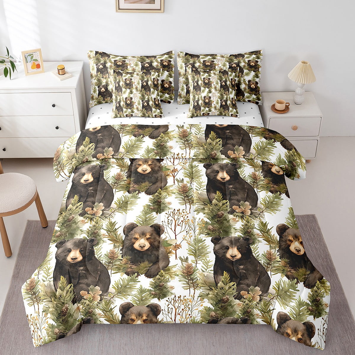 YST Hunting Bear Sheet Set with Comforter 7 Piece Twin Woodland Animal ...