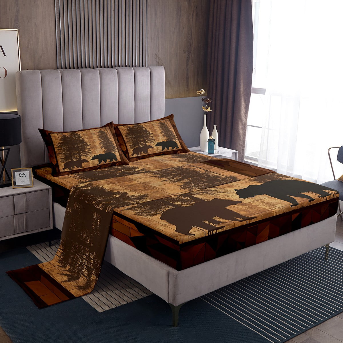 YST Hunting Bear Sheet Set Twin Size, Rustic Farmhouse Sheets Cabin ...