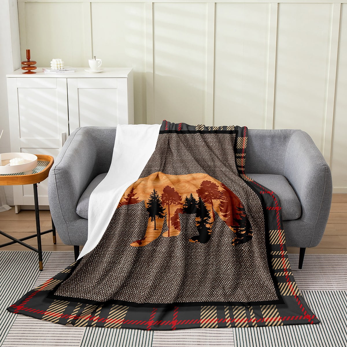 YST Hunting Bear Throw Blanket Twin 60x80,Rustic Farmhouse Fleece ...