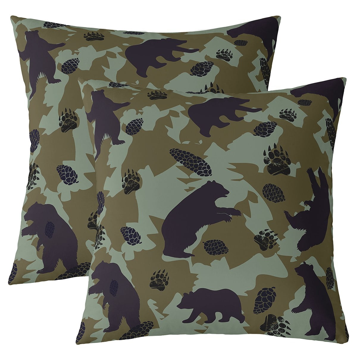 YST Hunting Bear Throw Pillow Covers 16x16 Inch Set of 2,Green ...