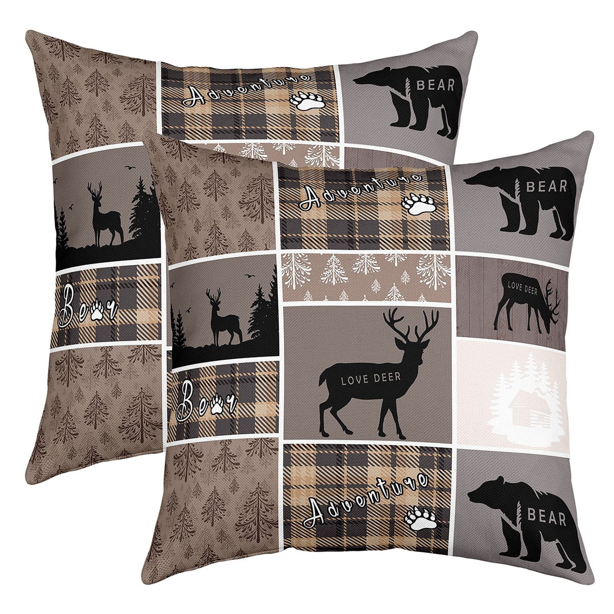 Hunting Bears Cushion Cases,Jungle Deer Moose Elk Throw Pillow Covers ...