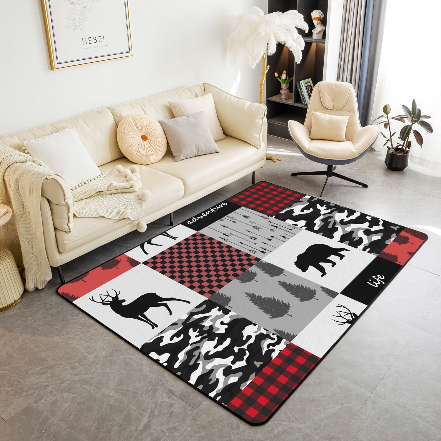 YST Hunting Deer Bear Area Rugs 3x5 for Bedside,Camouflage Arrow Plants ...