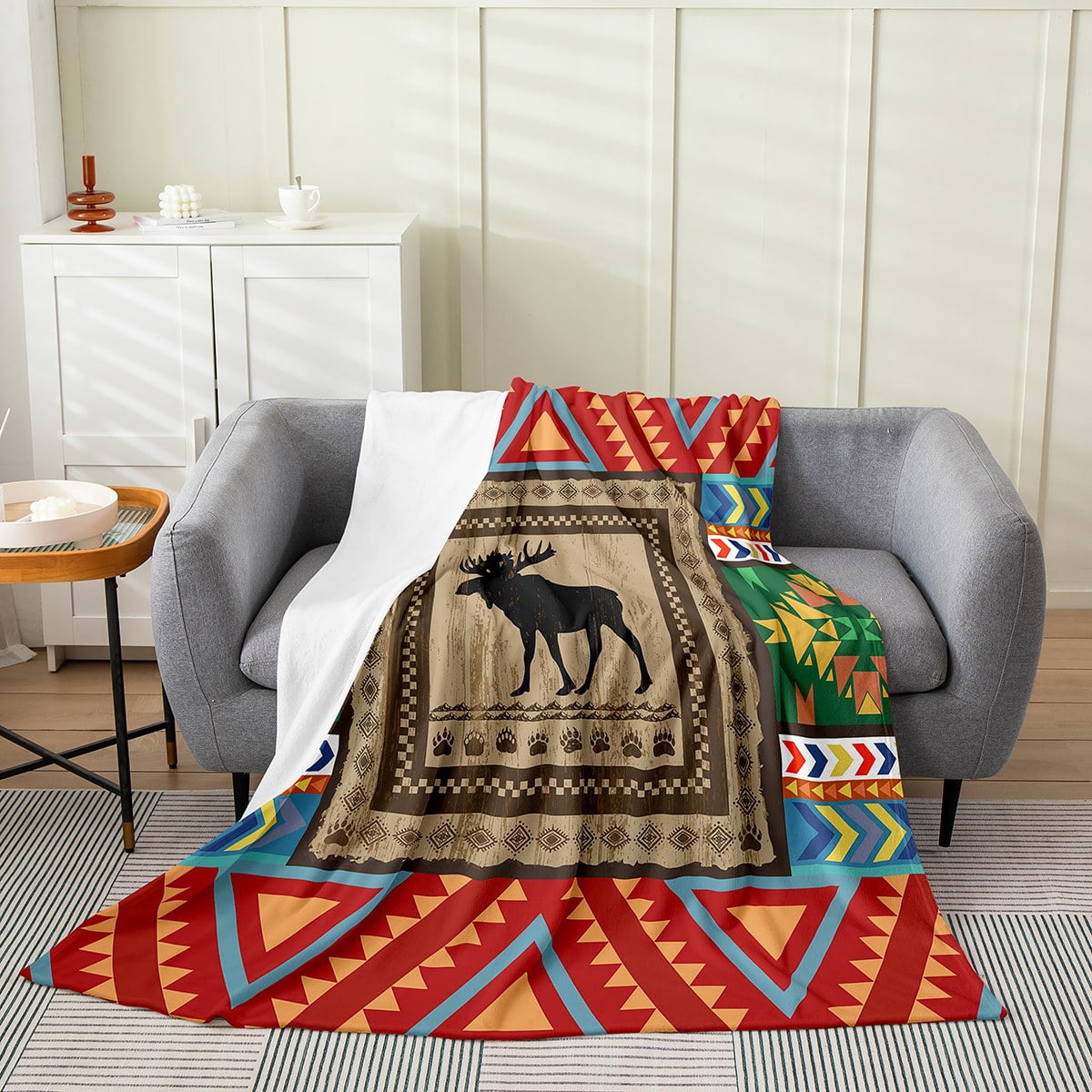 Hunting Deer Flannel Fleece Blanket Tribal Aztec Throw Blanket for Bed ...