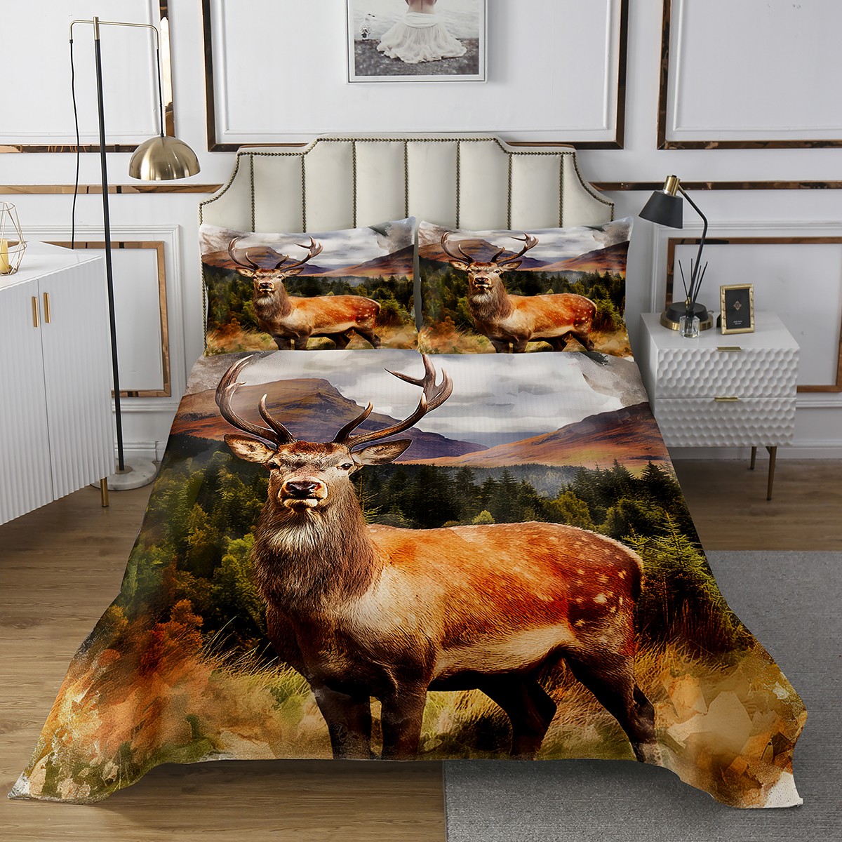YST Hunting Deer King Bedspread Set Woodland Animal Quilt Set, Rustic ...