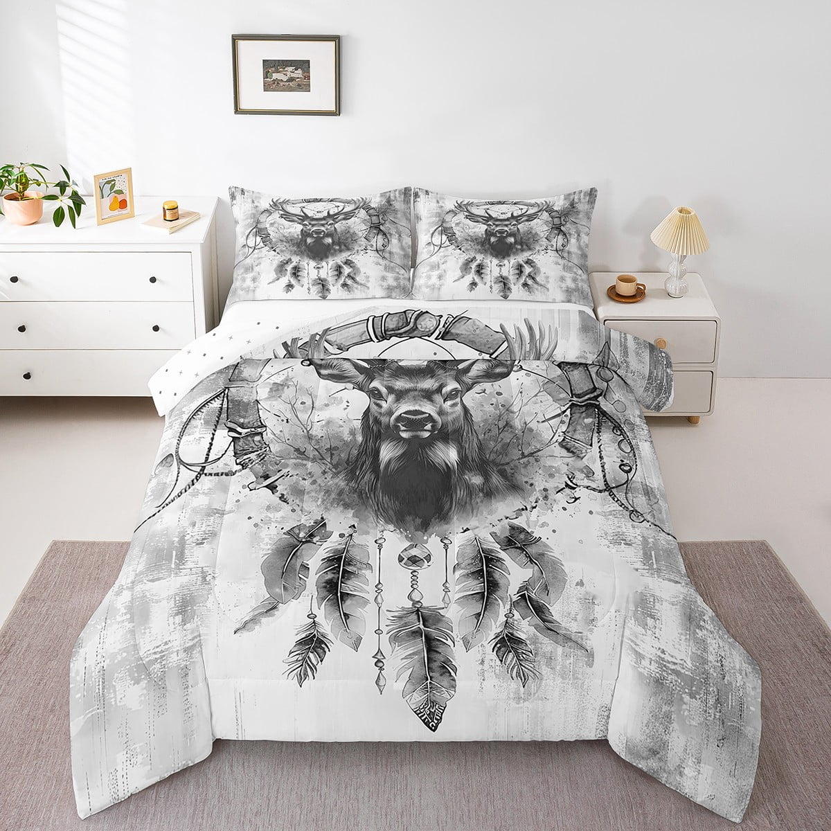 Hunting Deer Moose Comforter Set Jungle Animal Bedding Set Teens ...