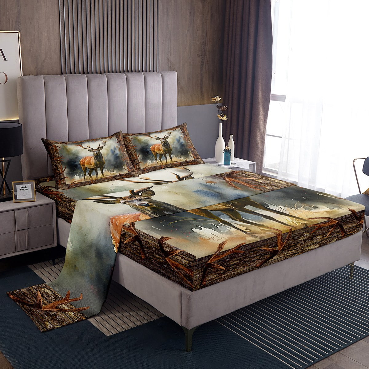 Hunting Deer Queen Size Sheet Sets Woodland Moose Reindeer Sheets ...