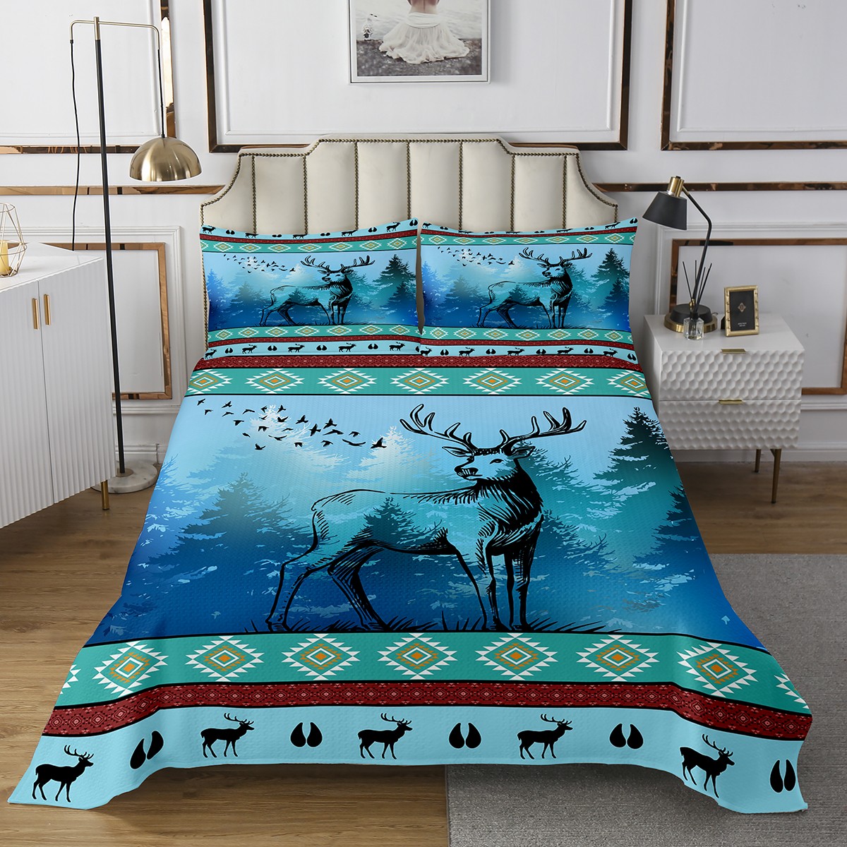 YST Hunting Deer Quilt Set For Boys, Southwestern Animal Bedspread Set ...