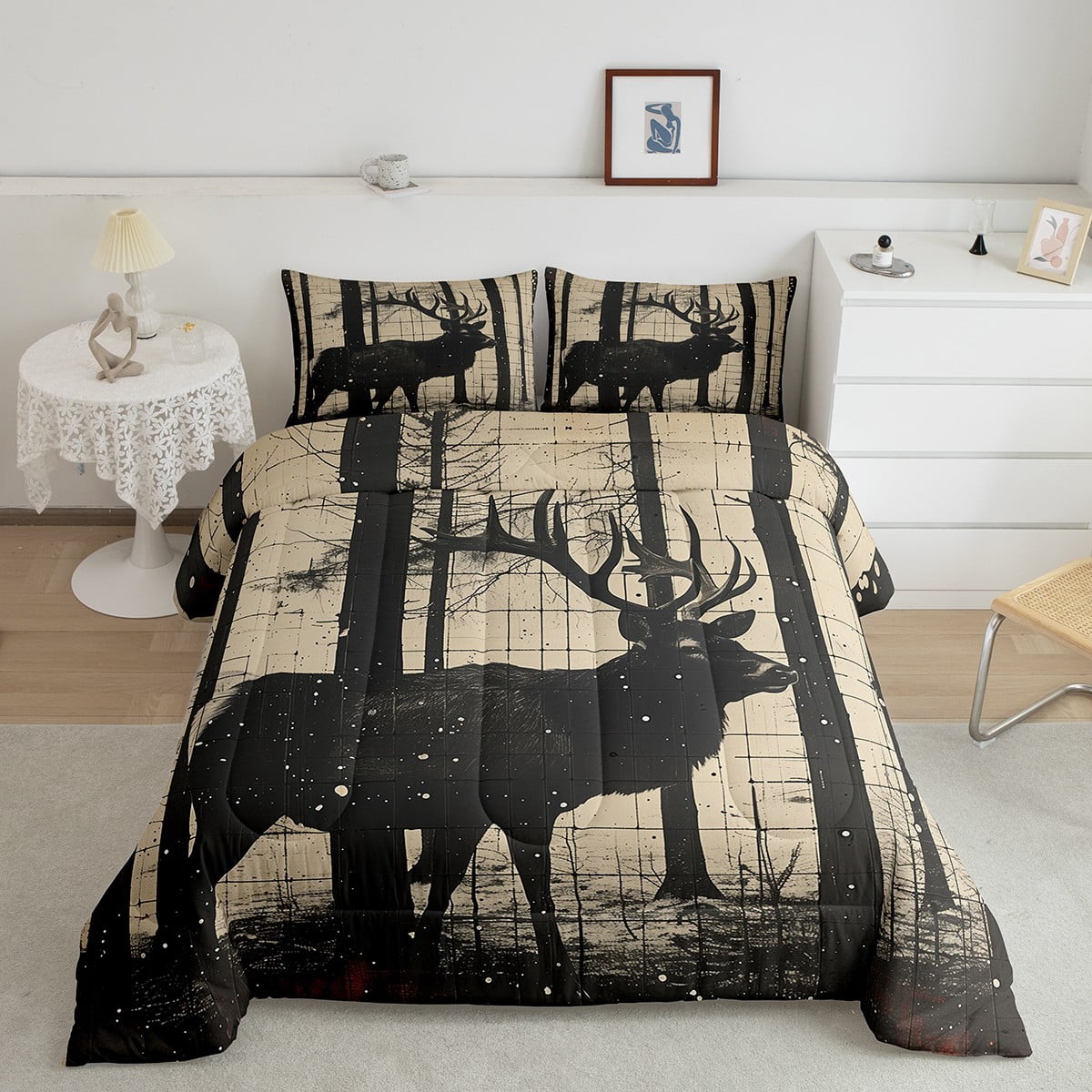 Hunting Deer Comforter Set Moose Bedding Sets,Wild Animal Duvet Insert ...