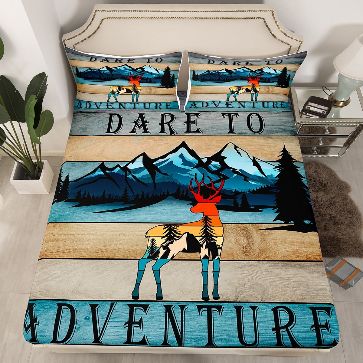 Erosebridal Hunting Deer Twin Fitted Sheet Woodland Animal Sheets, Wild ...