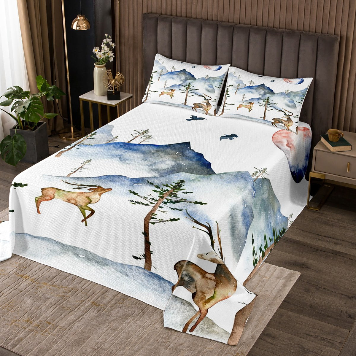 YST Hunting Deer Twin Quilt Set Wild Animal Coverlet Set, Nature Theme ...