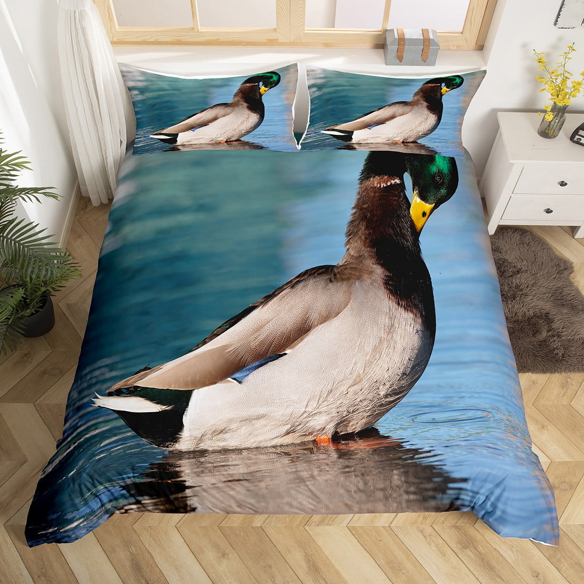 YST Hunting Duck Bed Set Mallard Duck Duvet Cover, Wild Bird Bedding Set Full Lake Animal ...