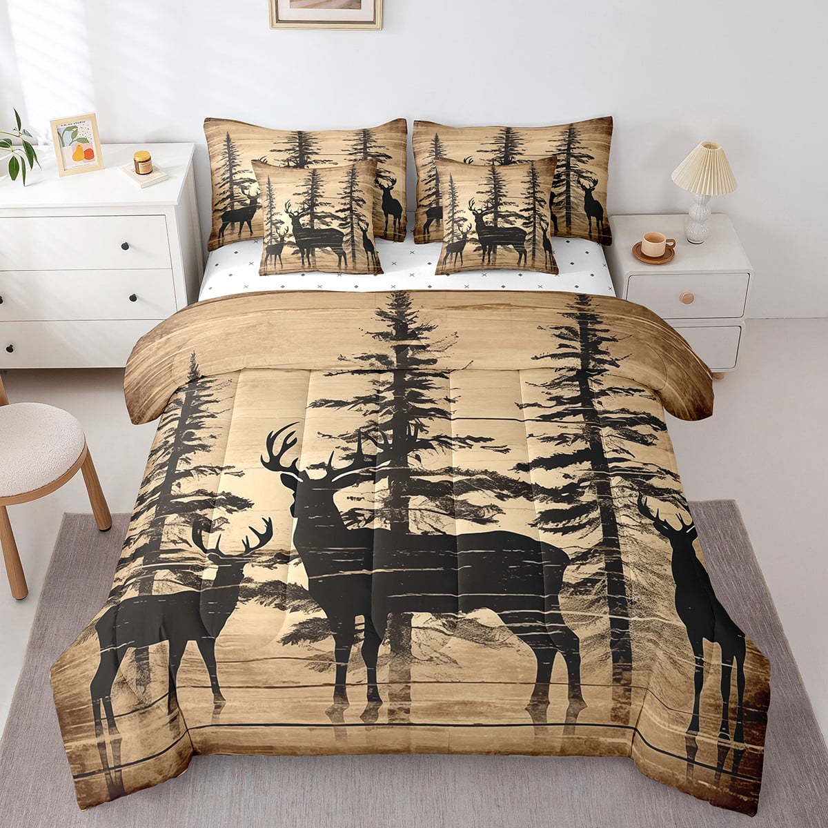 Hunting Elk Bed in a Bag 7-Piece Pine Tree Queen Size Comforter Set ...