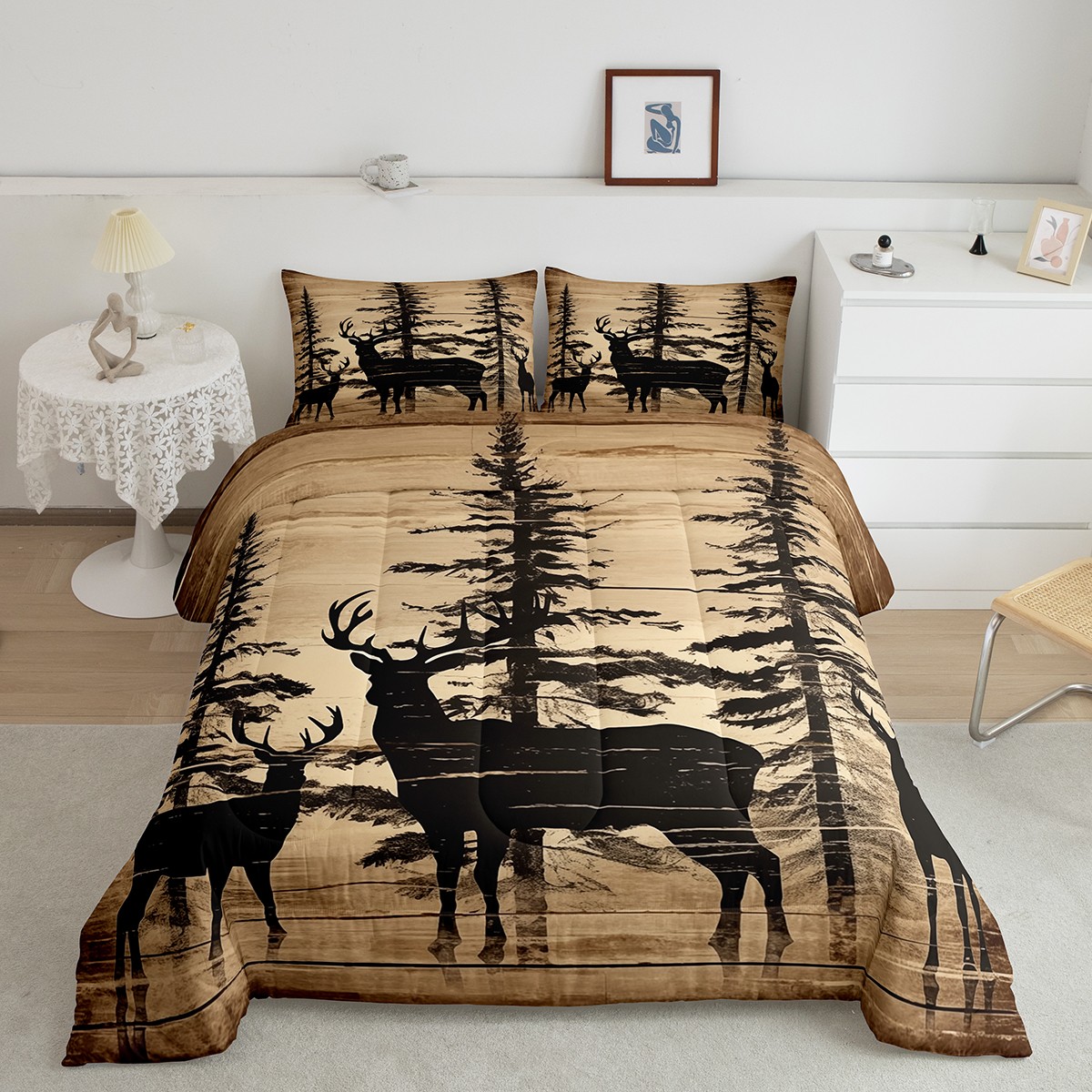 YST Hunting Elk Comforter Set King For Kids Boys Girls Pine Tree ...