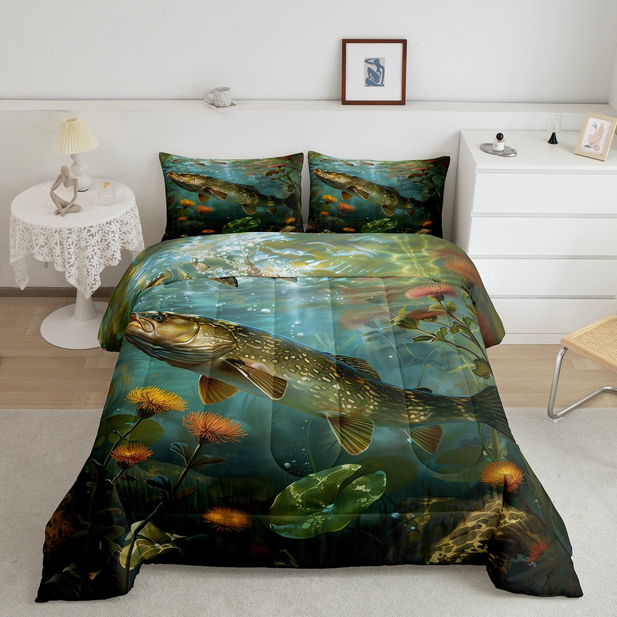 Hunting And Fishing Bedding Big Fish Comforter Set Teenagers Underwater ...