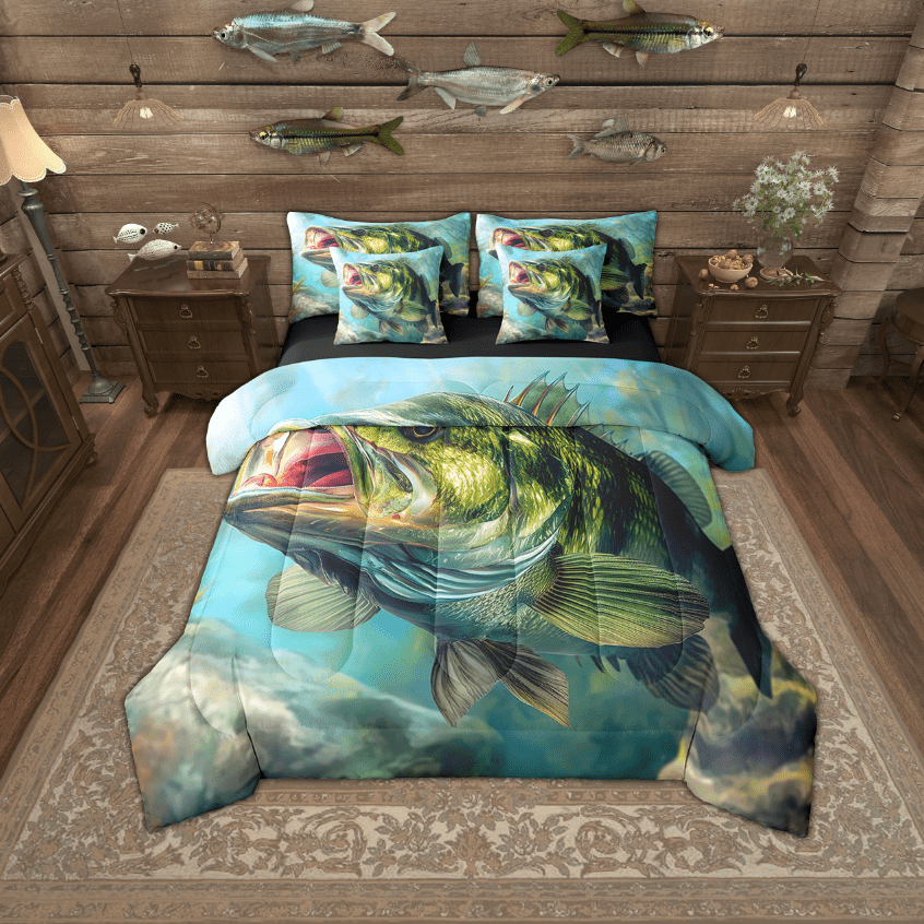 YST Hunting and Fishing Theme Bed in a Bag 7-Piece Pike Bass Fish ...