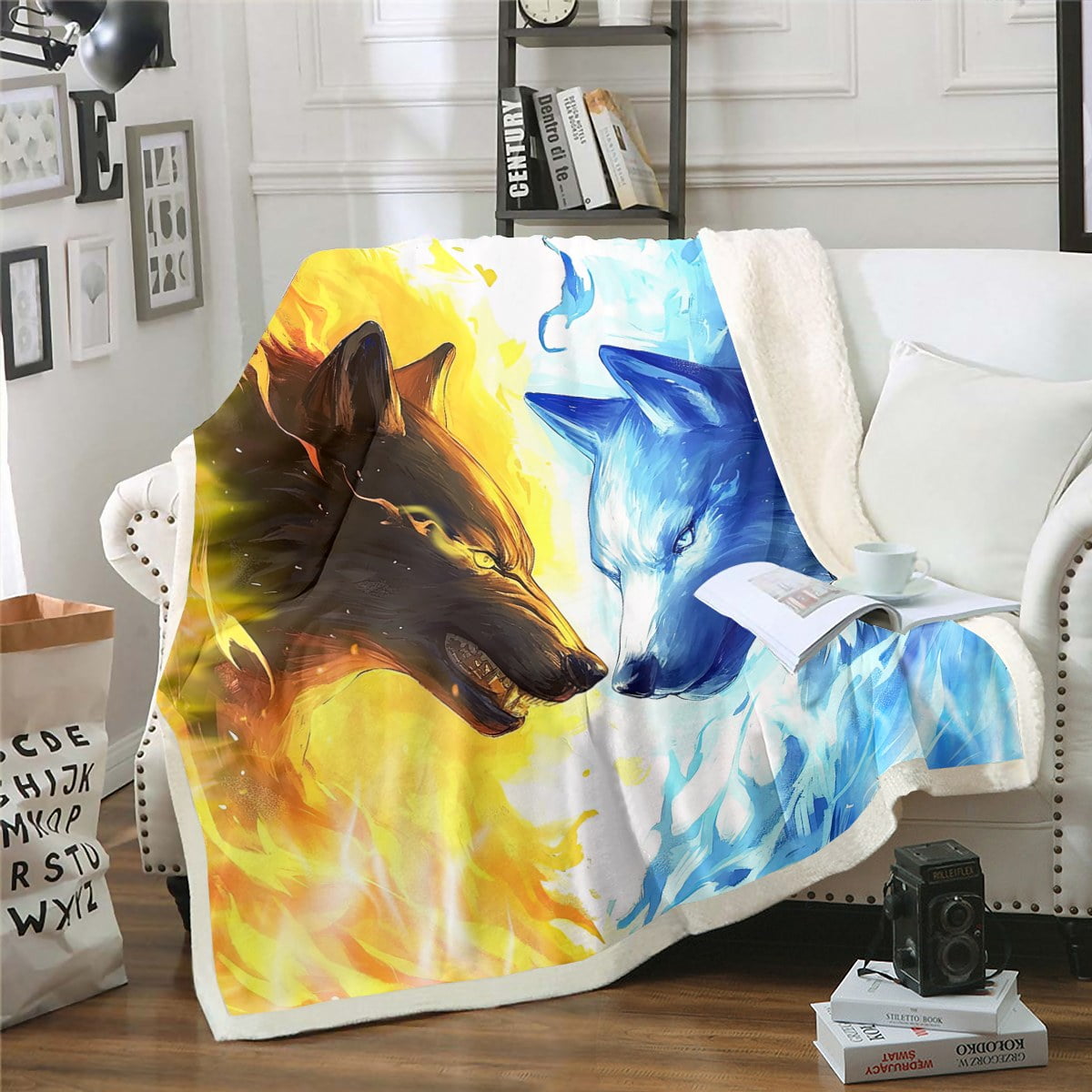 YST Ice Fire Wolf Blanket for Girls Boys Kids,Safari Throw Blanket Wolf ...