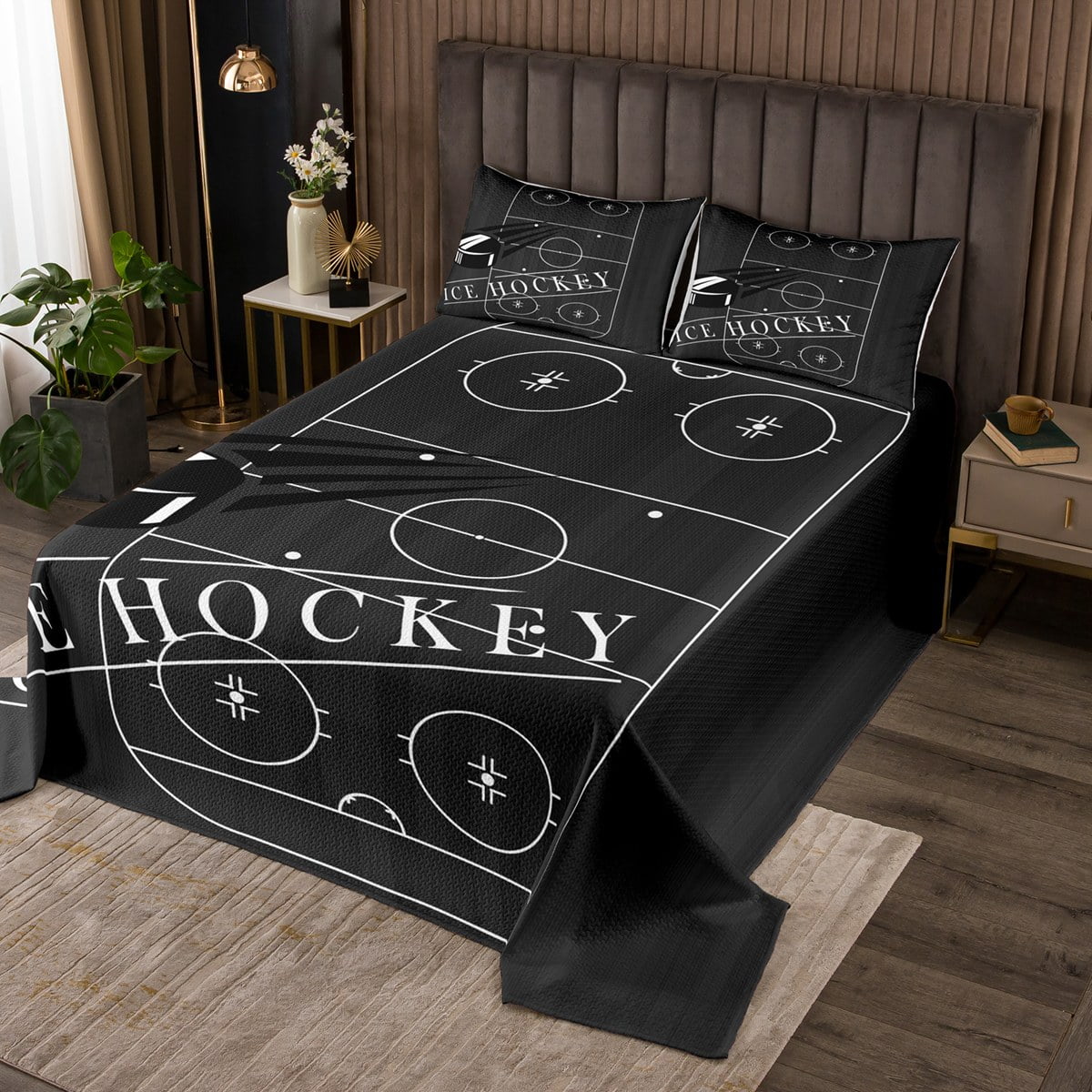 Erosebridal Ice Hockey Bedspread Twin Size Sports Quilt Set, Ice Hockey ...