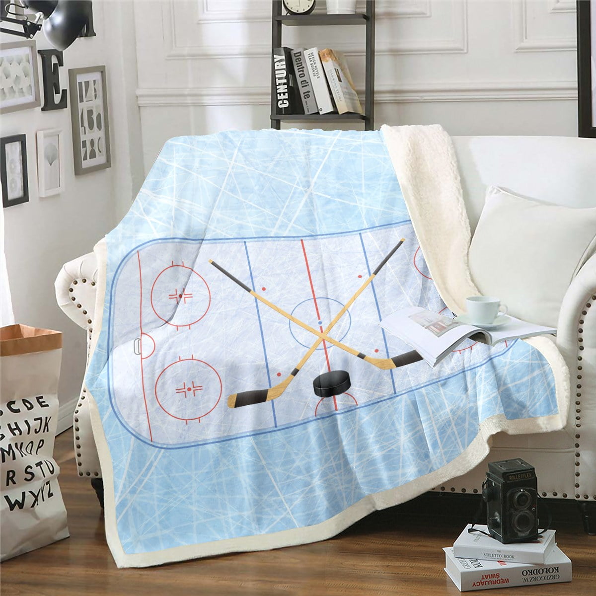 YST Ice Hockey Throw Blanket for Couch for Kids Teen Blue Ice Hockey ...
