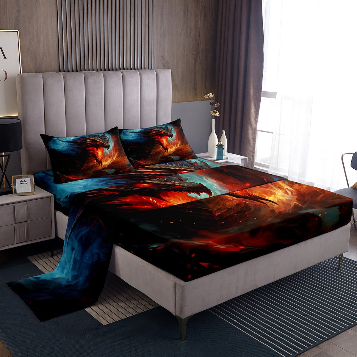 YST Ice and Fire Dragon Bed Sheets Set Mysterious Flying Dragon Sheet ...