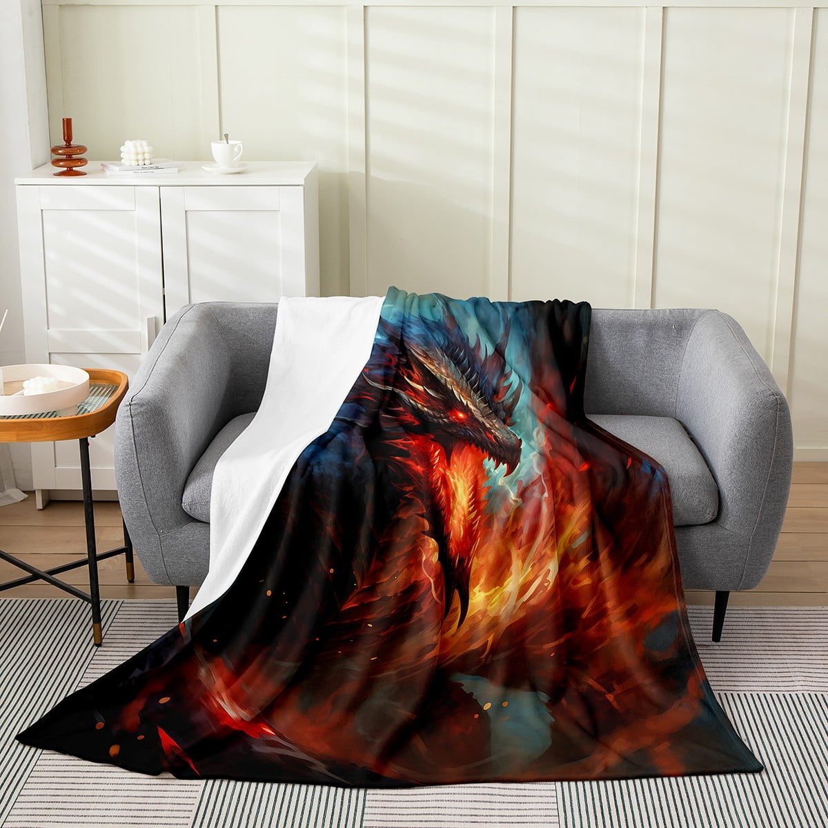 Ice and Fire Dragon Blanket Mysterious Flying Dragon Fleece Blanket ...