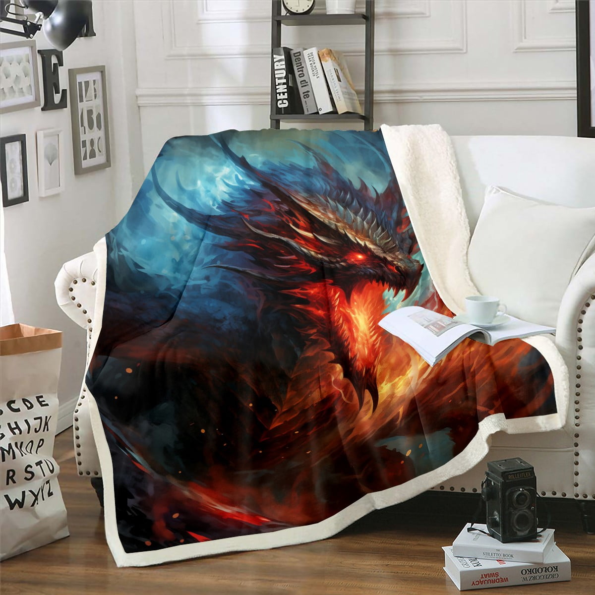 YST Ice and Fire Dragon Fleece Blanket Mysterious Flying Dragon Throw ...