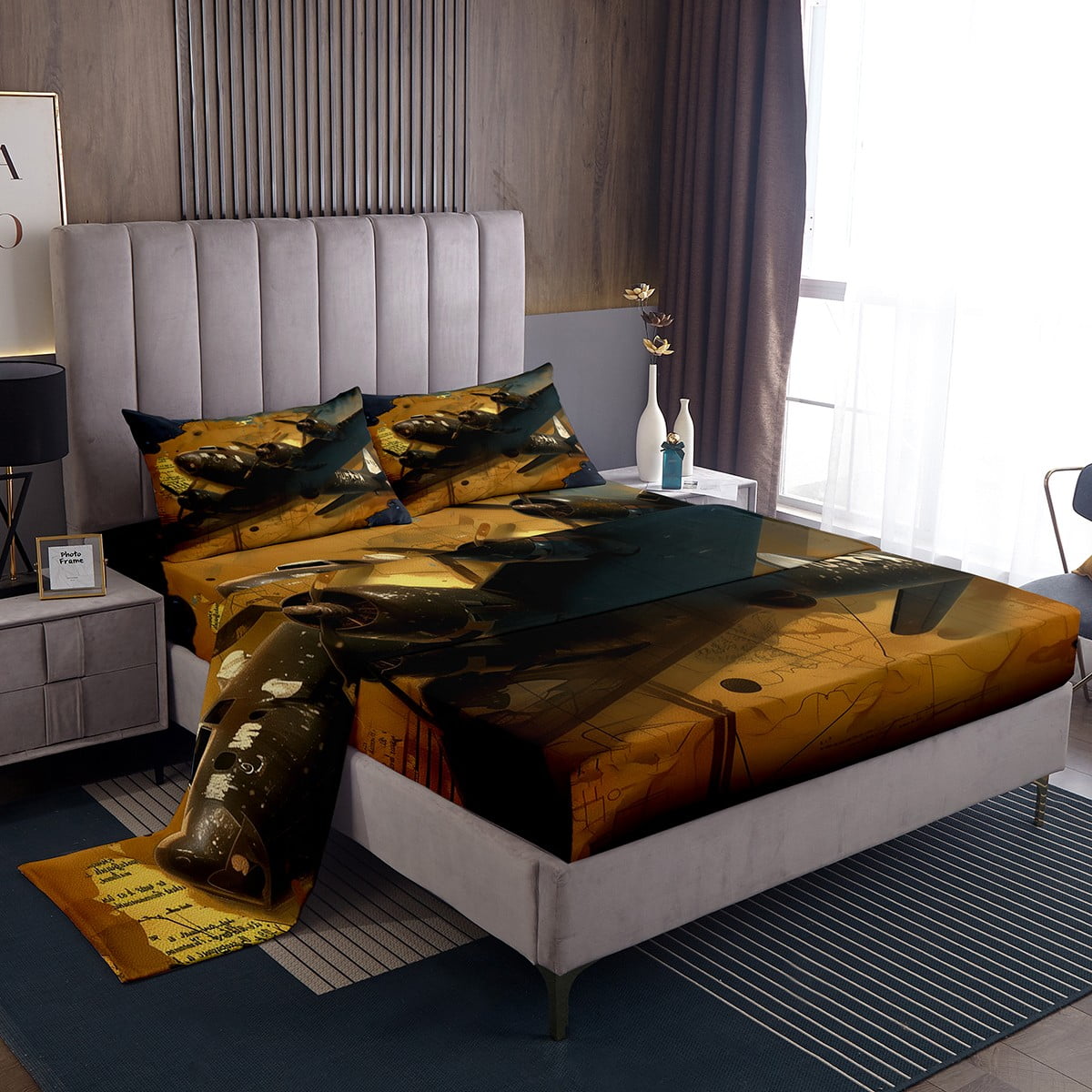 YST Industrial Airplane Sheets King for Teen Boys Aircraft Aviation Map ...