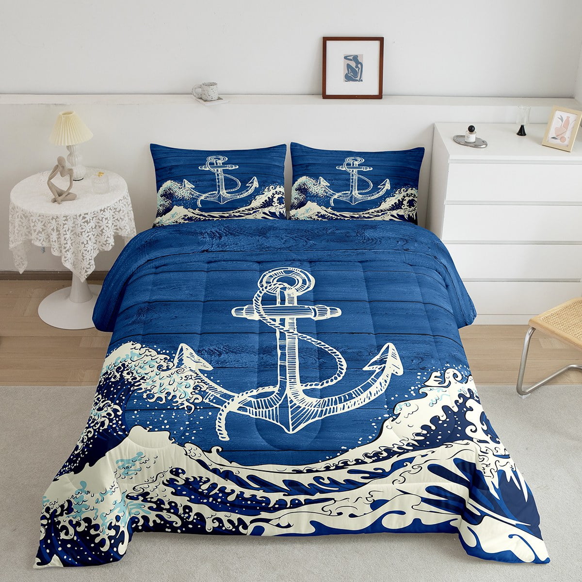 YST Japan Style Ocean Comforter Set for Kids Boys Girls,Nautical Anchor ...