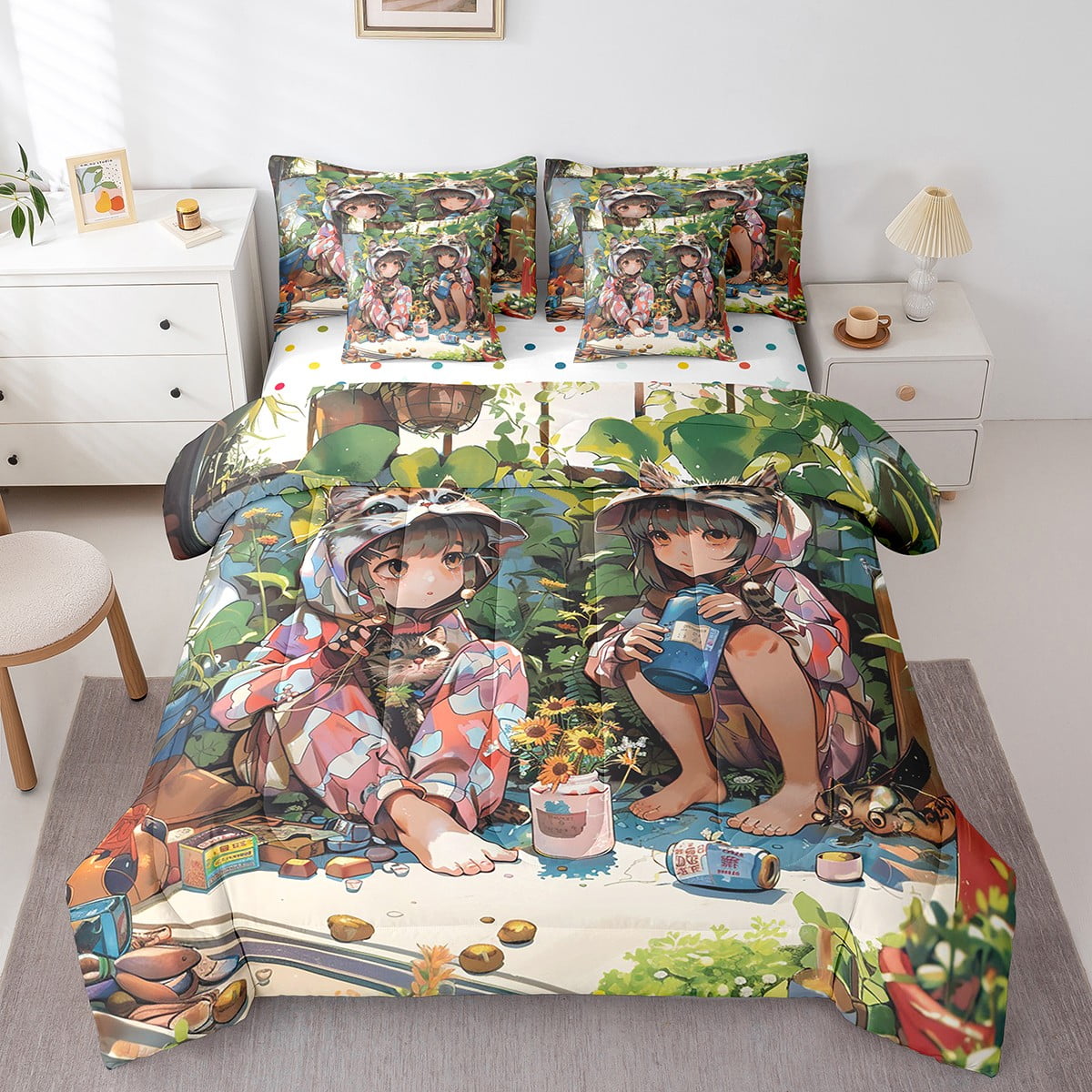 YST Japanese Anime Bed In A Bag 7 Piece, Cartoon Manga Girl Bedding Set ...
