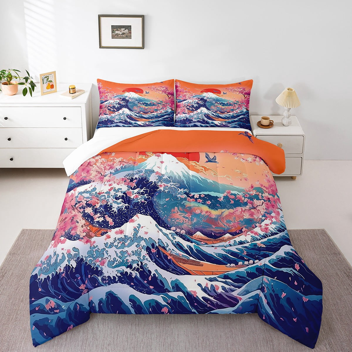 Erosebridal Japanese Bed Comforter Sets Ocean Waves Nautical Comforter ...