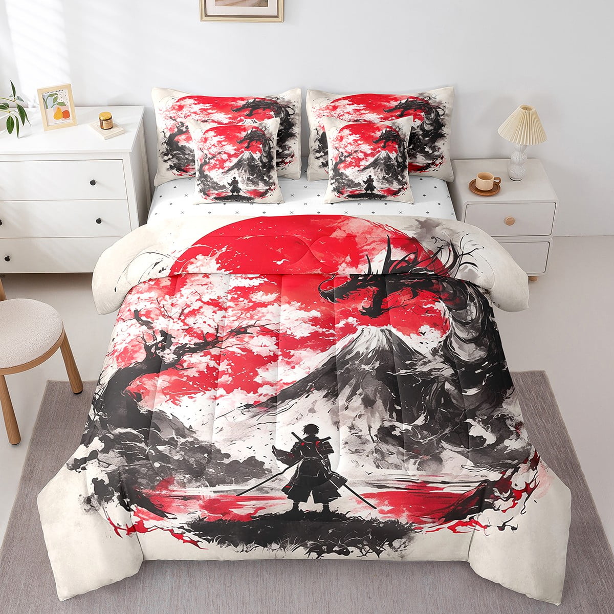 Japanese Comforter Set 7 Piece Full Japanese Samurai Bedding Set With ...