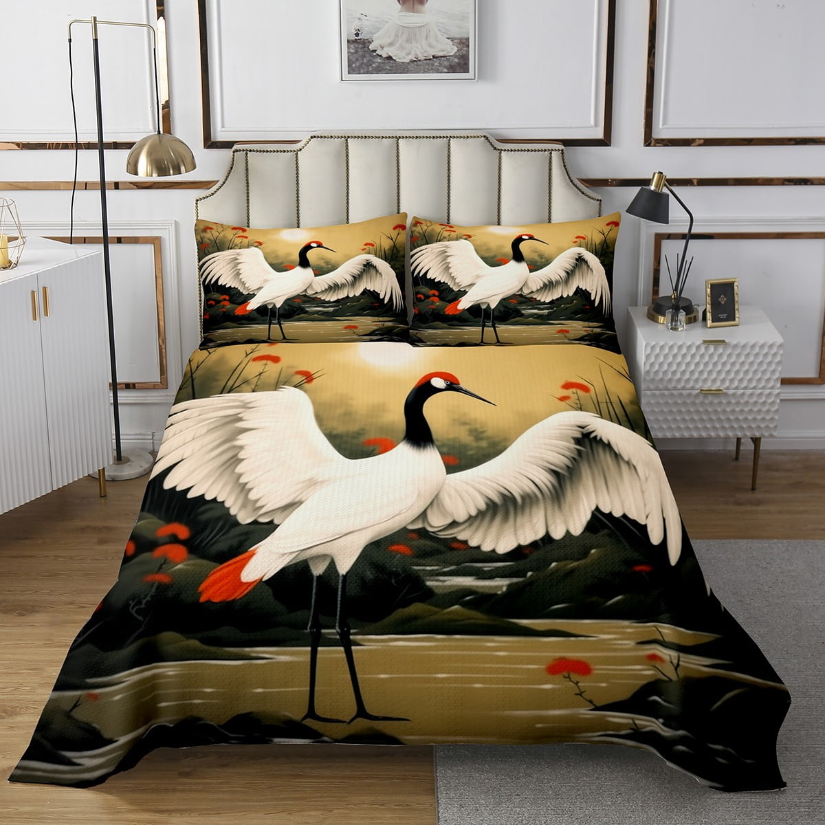 YST Japanese Crane Bedspread Twin for Kids Adults,Vintage Japanese ...