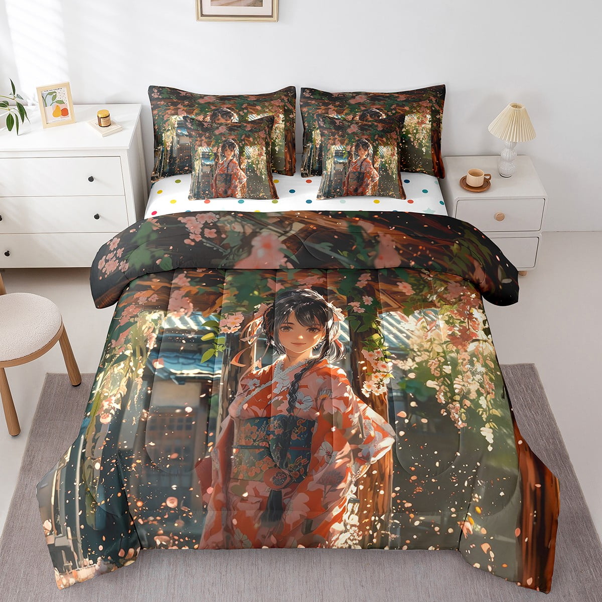 Japanese Bed In A Bag 7 Piece Queen, Anime Manga Comforter Set With ...