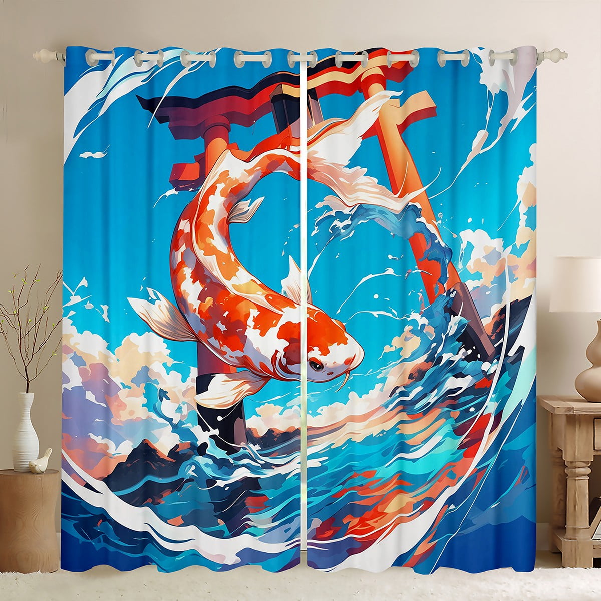 Japanese Koi Fish Curtains,Japanese Style Ukiyoe Curtains 30%-50% ...