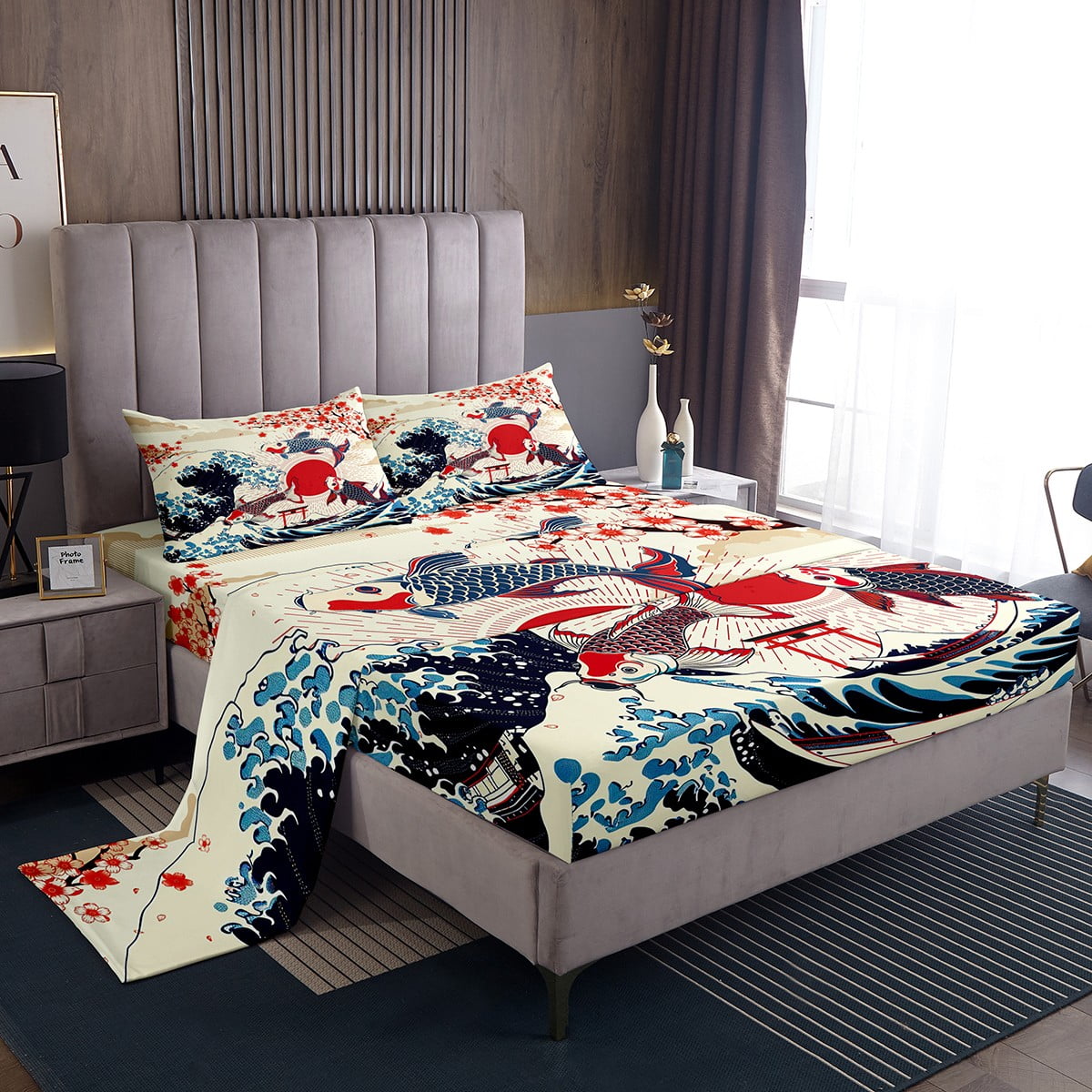 Japanese Koi Fish Full Bed Sheets Set,Cherry Blossom Bedding Set ...