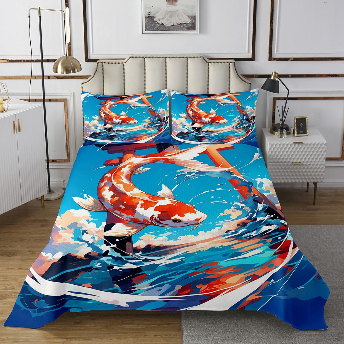 Japanese Koi Fish King Bedspread,Japanese Style Ukiyoe Quilt Bedding ...