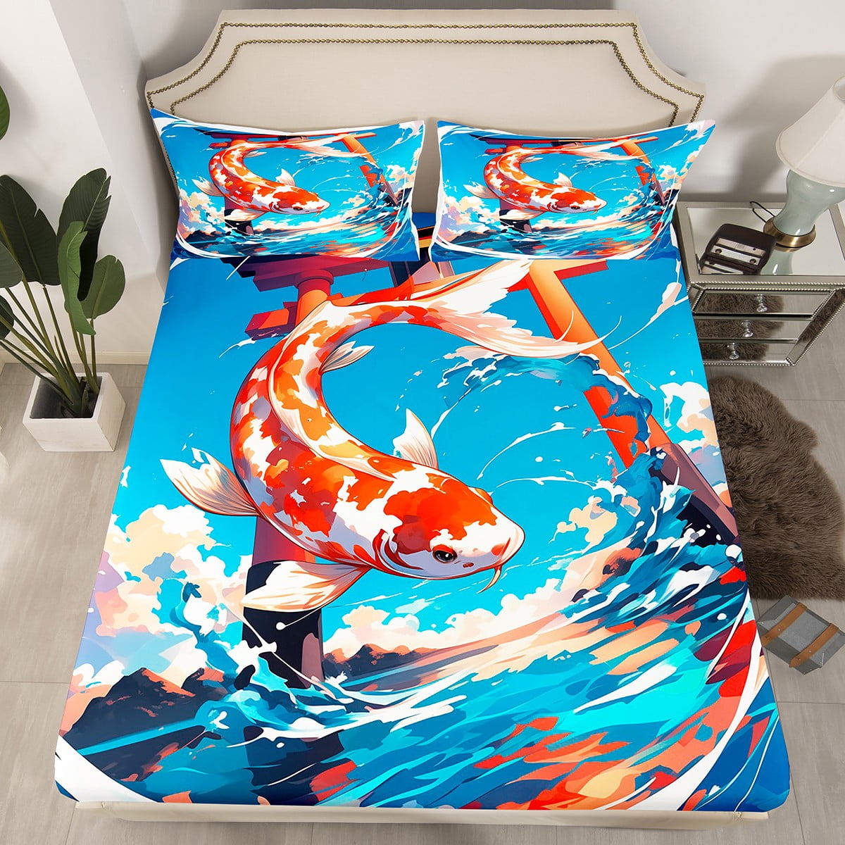 YST Japanese Koi Fish Twin Fitted Sheet for Kids Boys Girls,Japanese ...