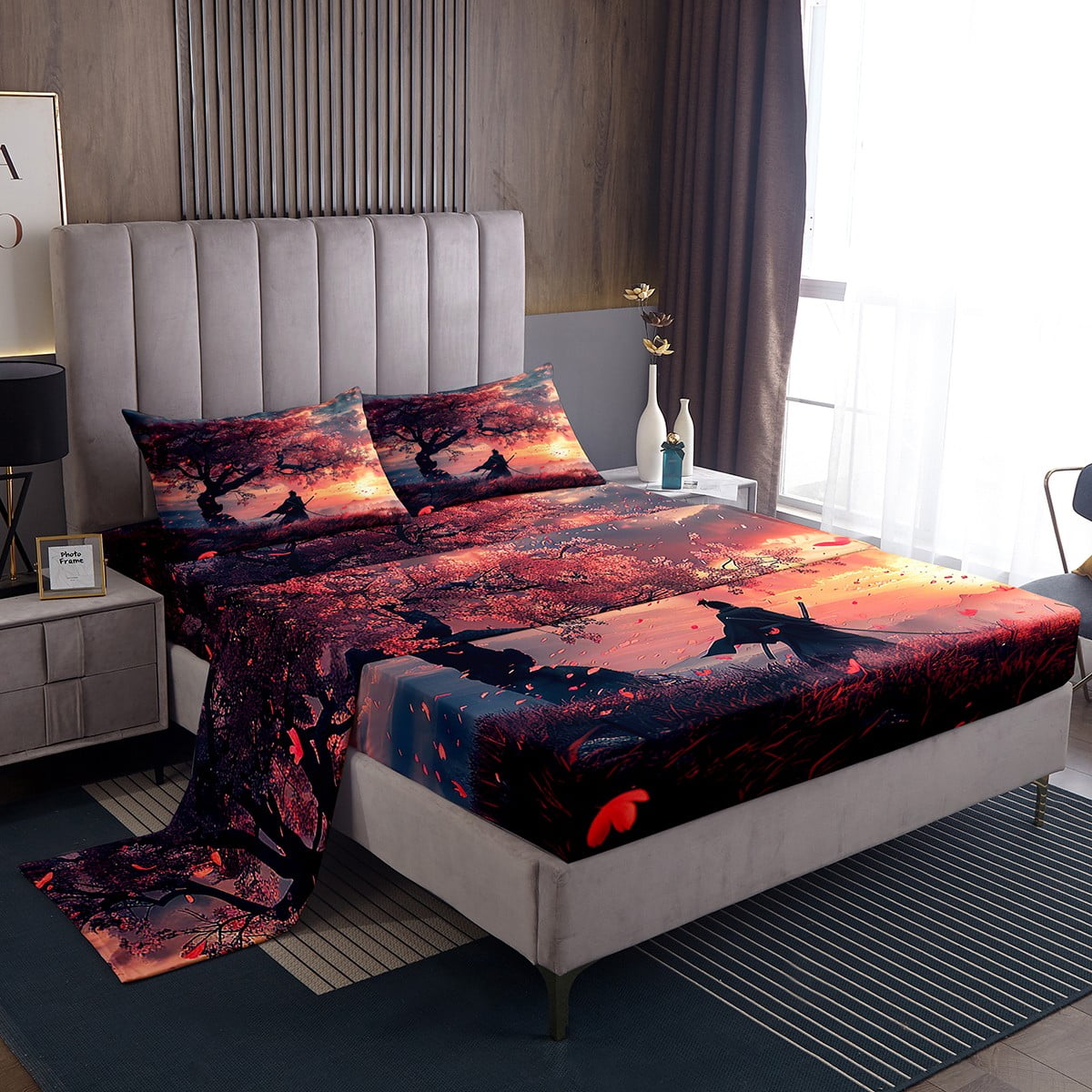 YST Japanese Samurai Bed Sheets Set Chic Cherry Blossoms Twin Sheet Set ...