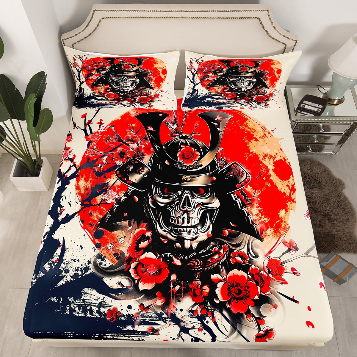 YST Japanese Samurai Bedding Queen Size for Boys Men Cherry Blossoms ...