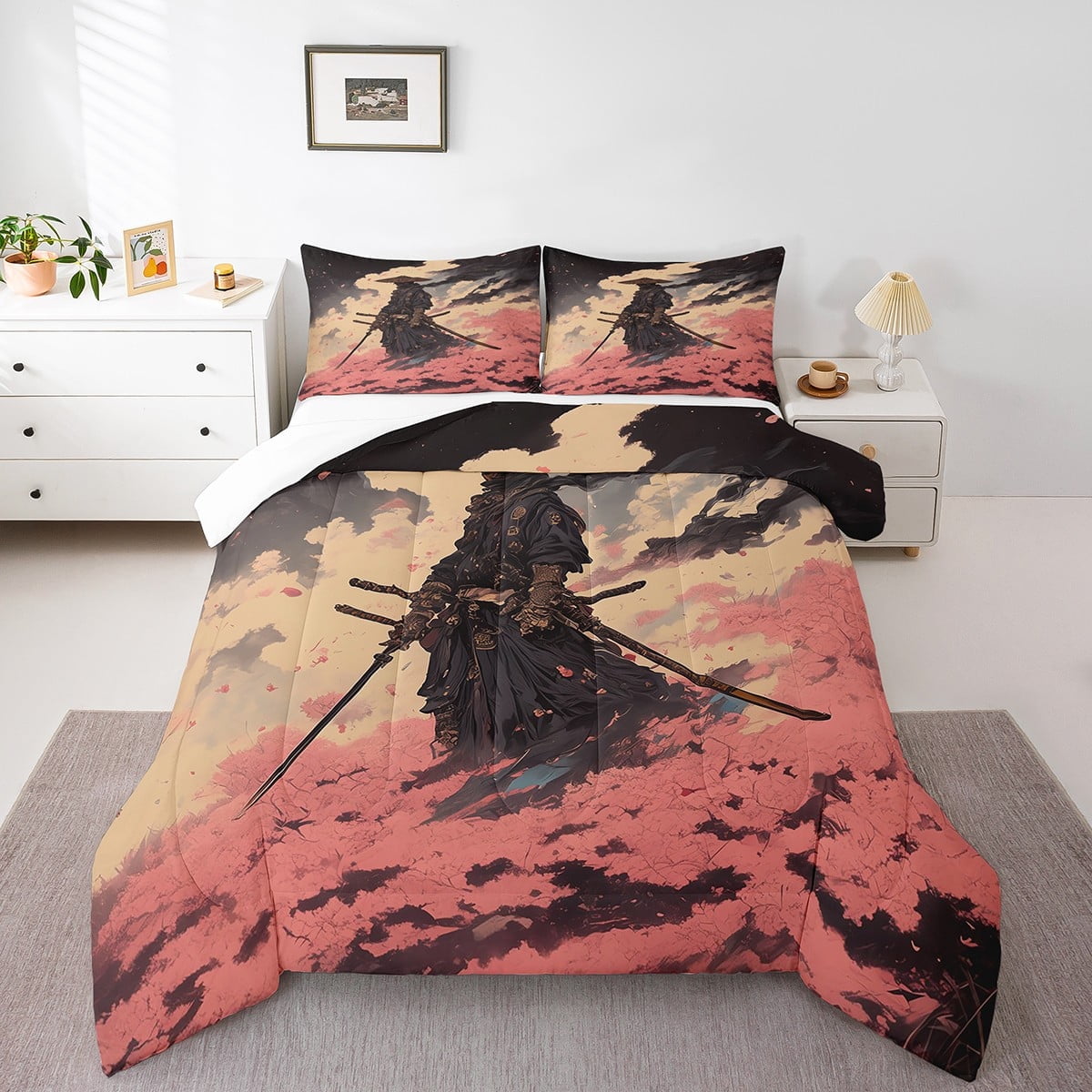 Japanese Samurai Comforter Set Queen Samurai Sword Bedding Set For Teen ...